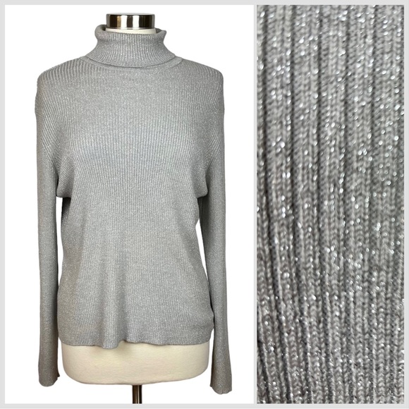 Worthington | Sweaters | Worthington Silver Metallic Ribbed Turtleneck ...
